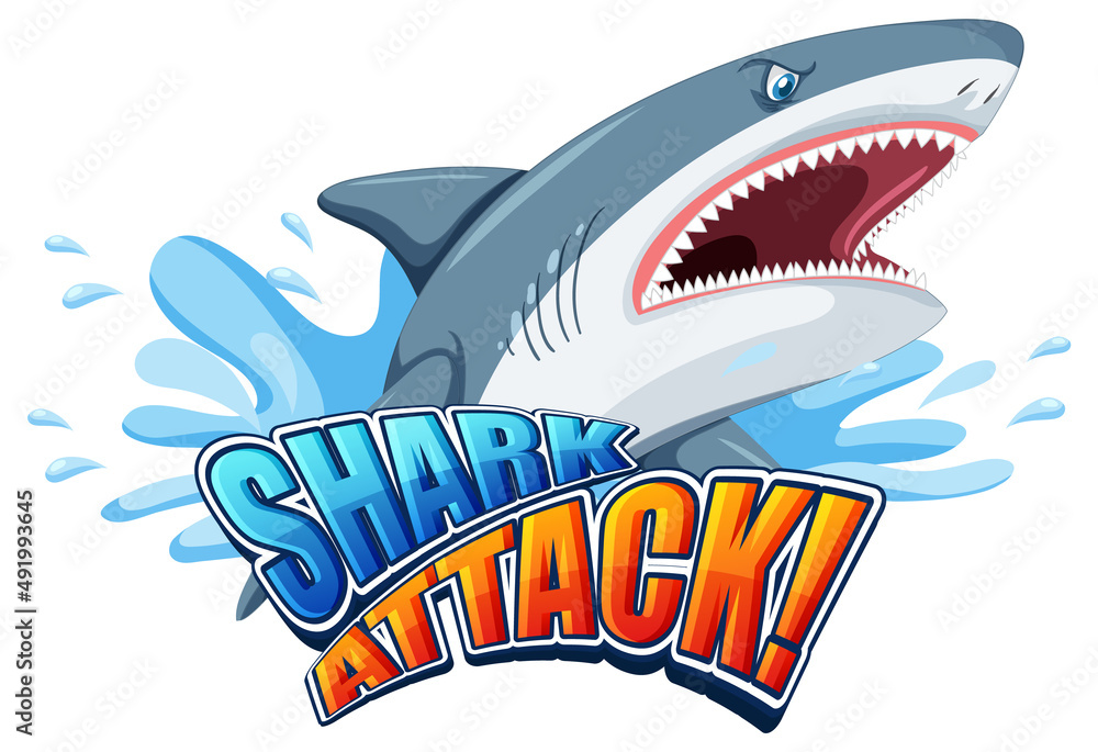 Shark attack font logo with cartoon aggressive shark Stock Vector ...