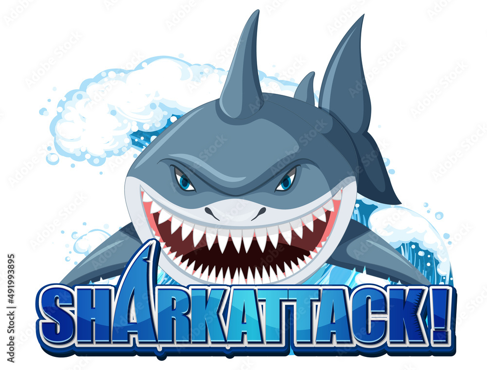 Shark attack font logo with cartoon aggressive shark Stock Vector ...