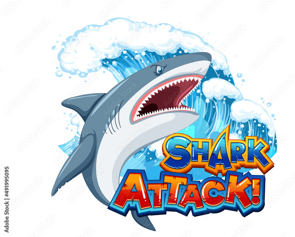 Shark attack font logo with cartoon aggressive shark Stock Vector ...