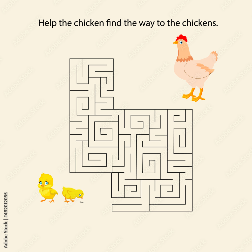 Maze game with chicken. Labyrinth. Help the chicken find the way to the ...