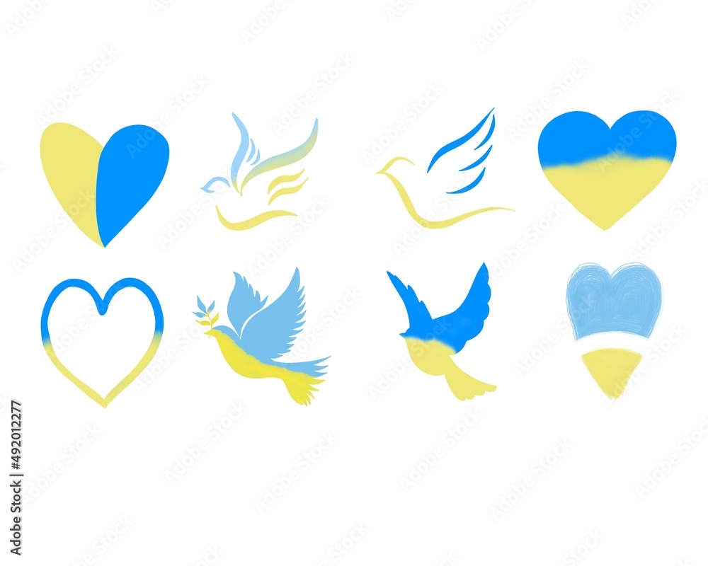 big set of Dove of peace icon. Flying bird. Peace concept. yellow doves ...