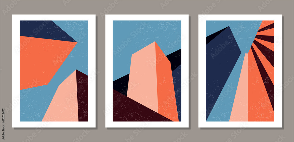 Set of contemporary geometry architecture posters in mid century modern ...