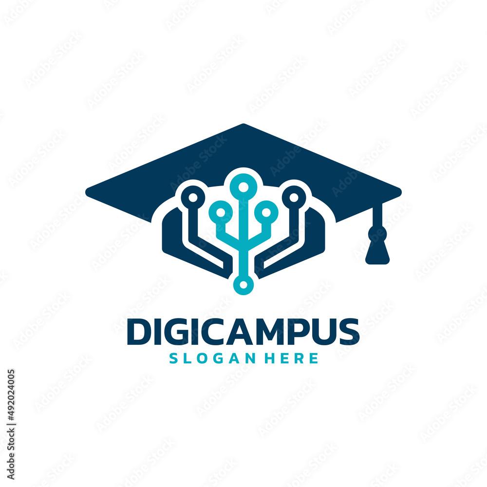 Digital campus logo vector. Technology-based college logo template ...