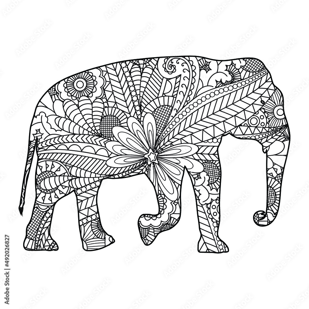 Elephant mandala coloring page for kids Stock Vector | Adobe Stock
