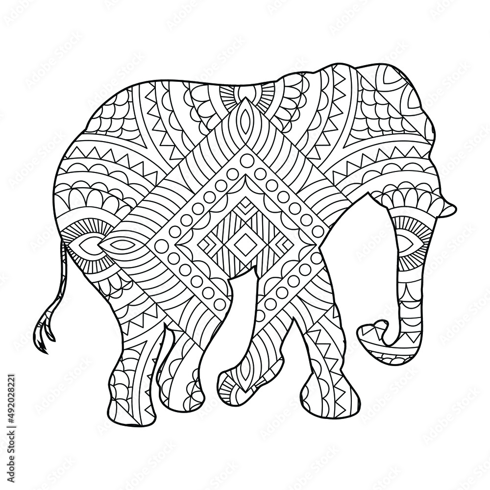 Elephant mandala coloring page for kids Stock Vector | Adobe Stock