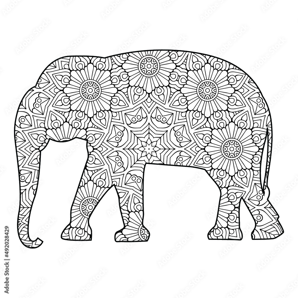 Elephant mandala coloring page for kids Stock Vector | Adobe Stock