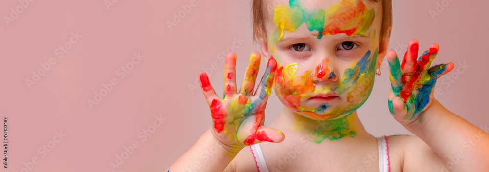 Humorous image of childrens makeup. Beauty, fashion, happy childhood ...