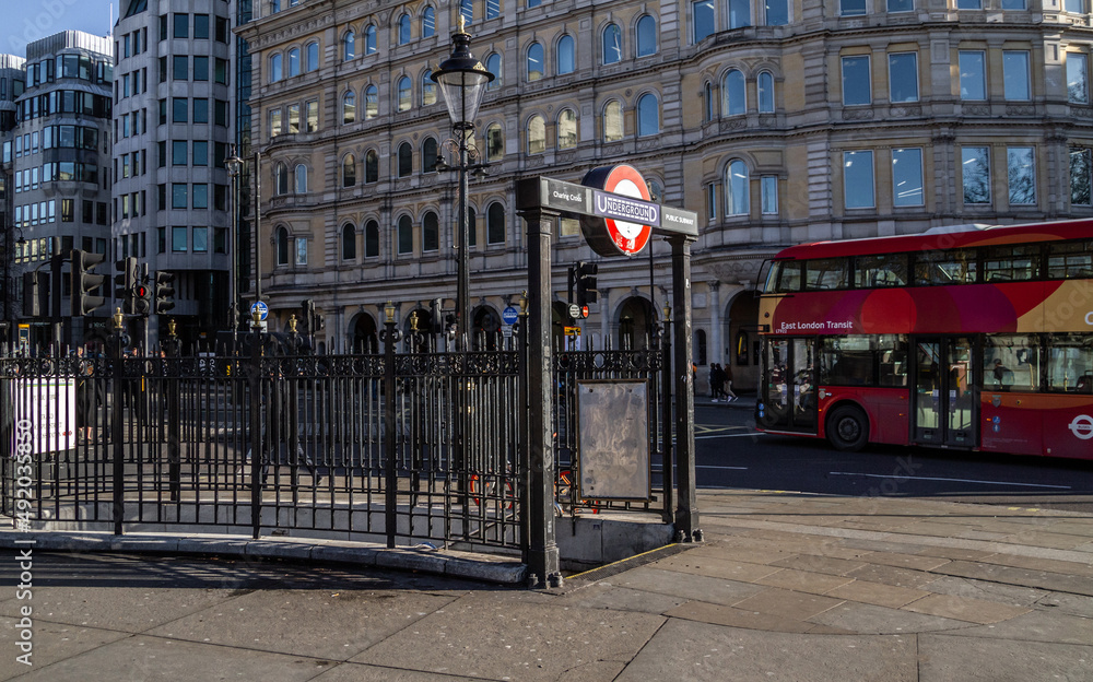 Charing Cross Tube station entrance. Public transport subway next to ...