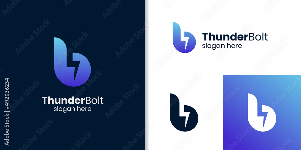 initial letter B power energy logo design combined thunderbolt vector ...