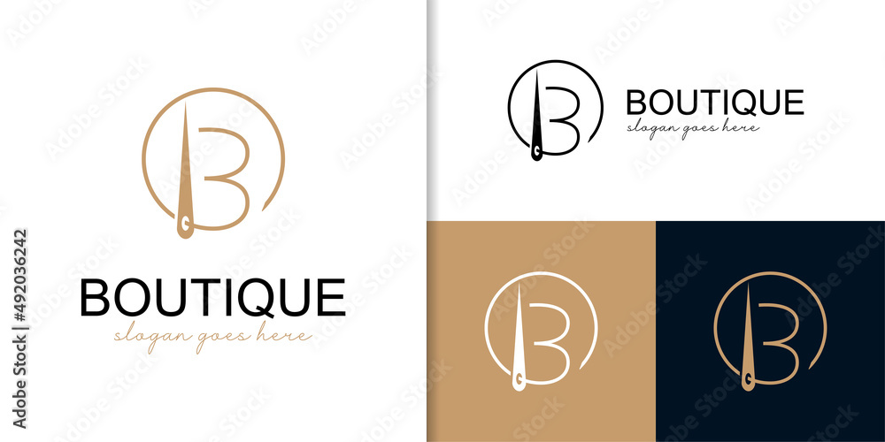 initial letter B combined needle vector, tailor shop fashion boutique ...