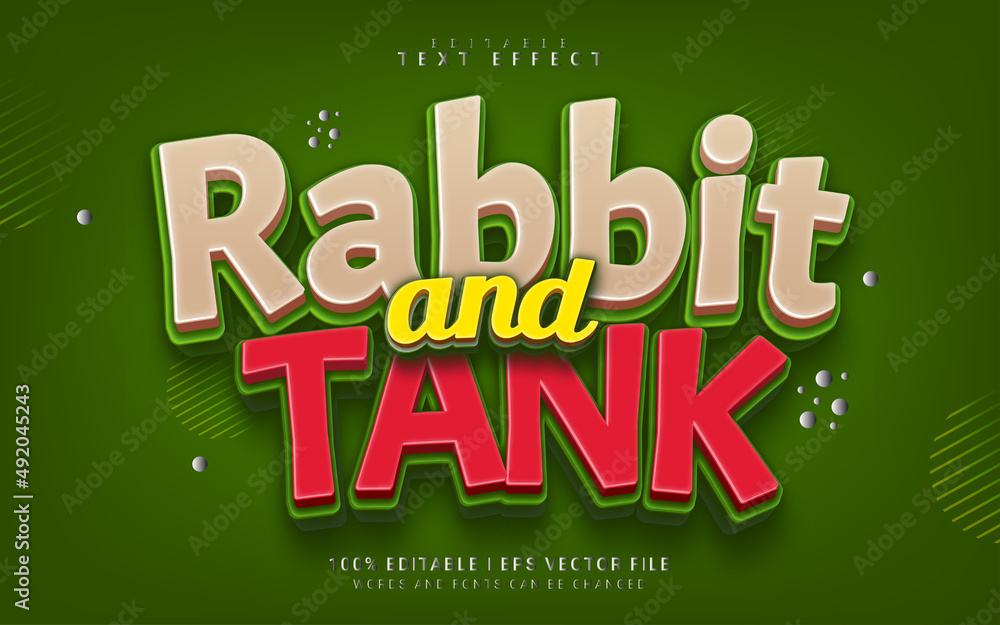 rabbit and tank cartoon style text effect Stock Vector | Adobe Stock