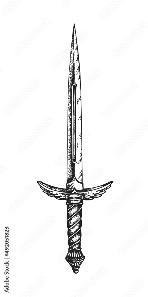 Ancient Medieval Sword. Print or Tattoo Design. Hand Drawn Vector ...