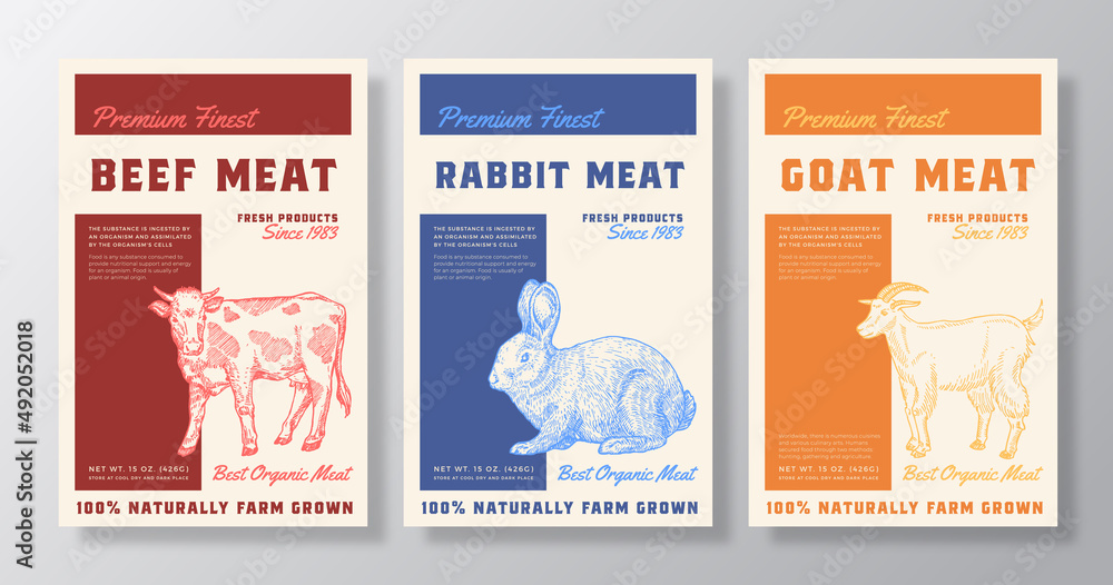 Premium Finest Meat Vector Packaging Product Label Design Collection ...