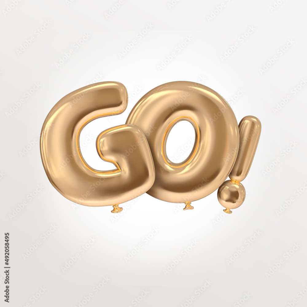 Go letters 3D illustration golden word isolated typography with balloon ...