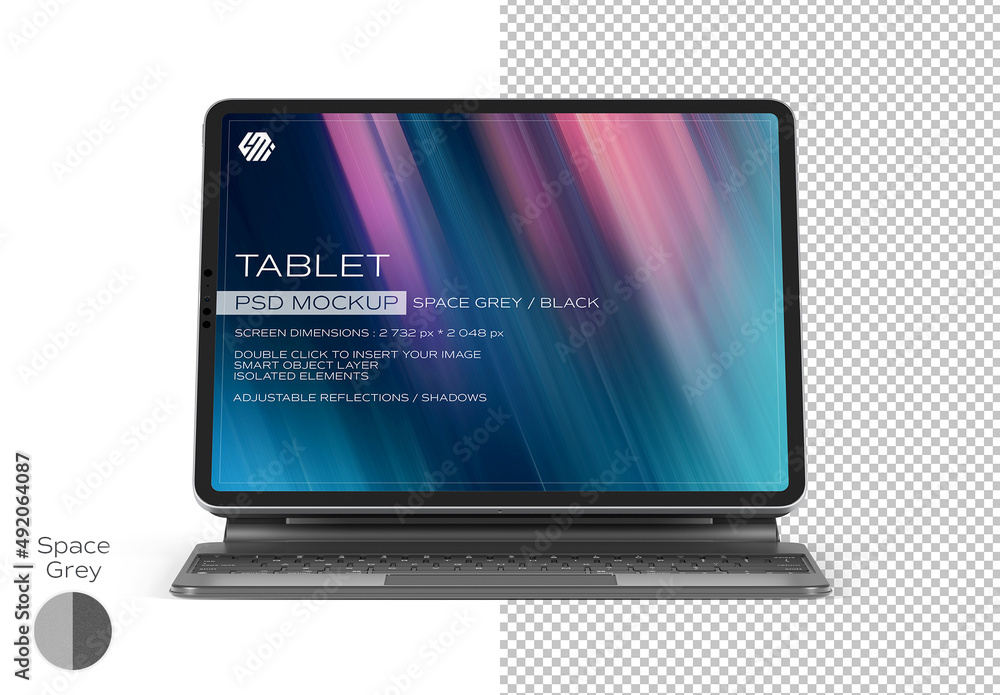 Tablet Touchscren and Keyboard Mockup Isolated on White Stock Template ...