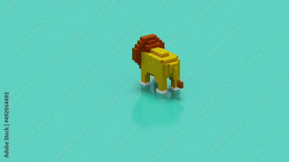 Footage of 3D Rendering Lion with orange, brown, black and blue color ...
