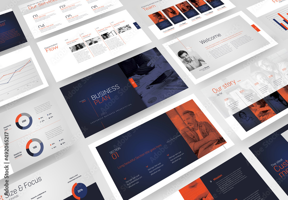 Business Plan Presentation with Blue and Orange Accents Stock Template ...