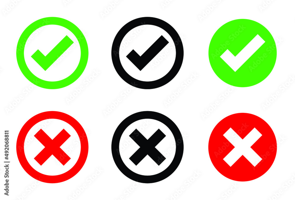 green tick and red cross flat design illustration. yes or no button ...
