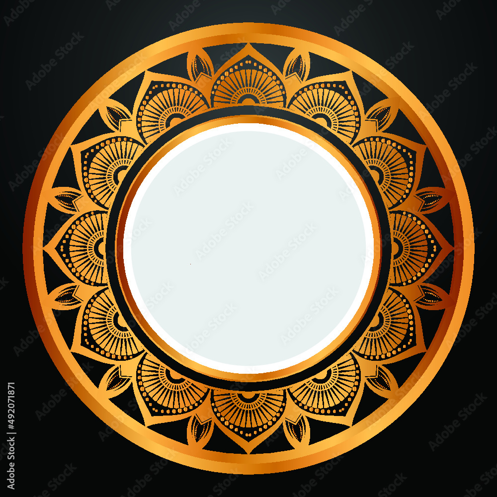 Luxury golden circle frame transparent with vintage mandala gold ...
