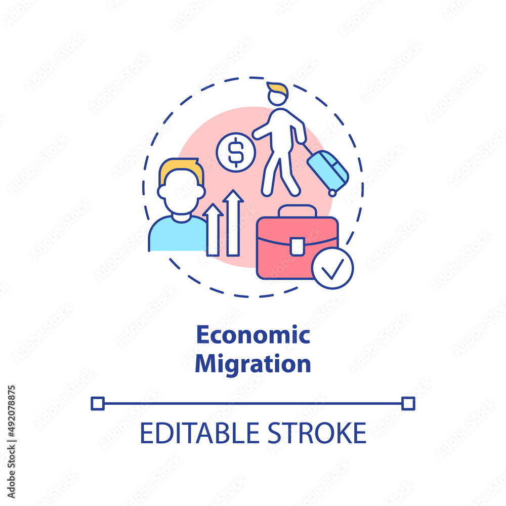 Economic migration concept icon. Moving to find work. Reason for ...