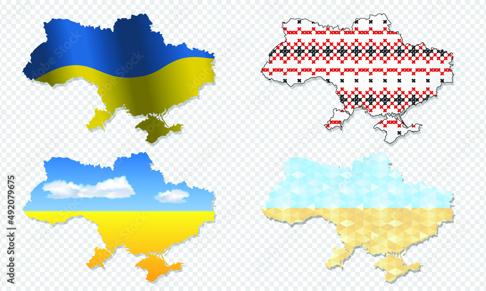 Map of Ukraine in different styles for design. Yellow-blue background ...