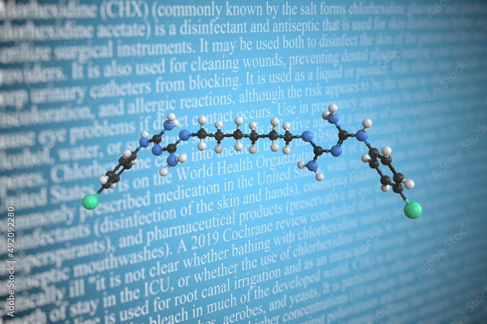 Chlorhexidine scientific molecular model, 3D rendering Stock ...