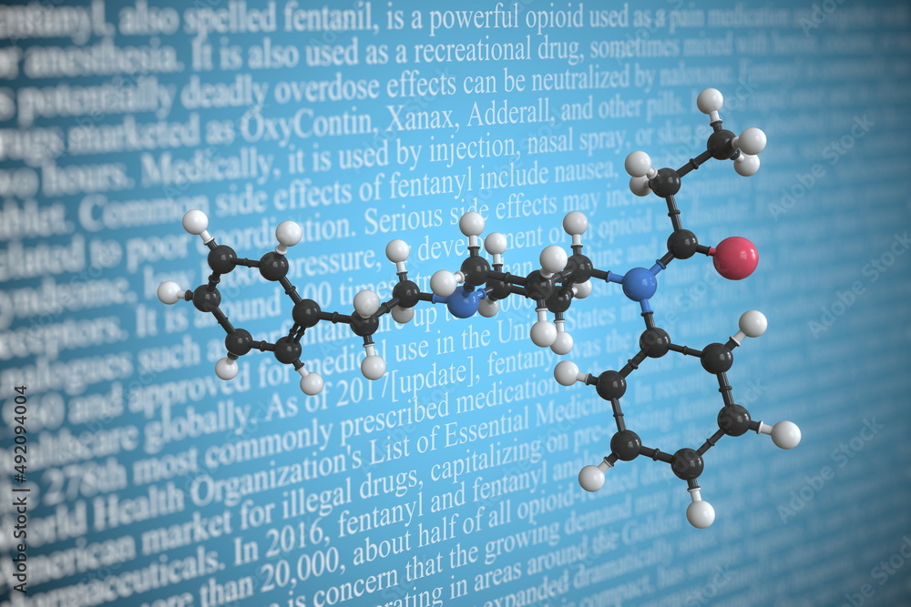Molecular model of fentanyl, 3D rendering Stock イラスト | Adobe Stock