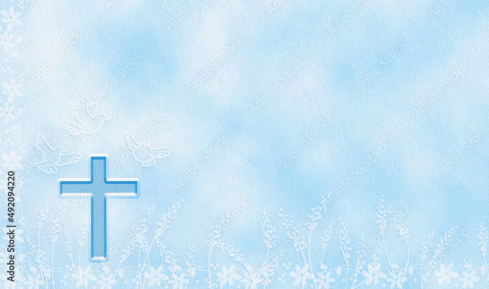 Textured blue religious background with cross and doves Stock ...