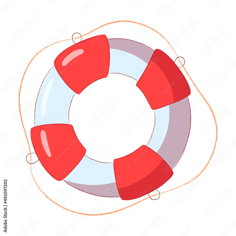 Cartoon rubber rescue life saving ring. Flat vector illustration ...