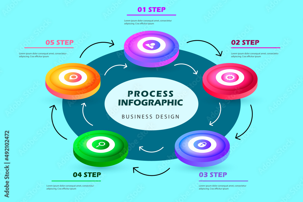 5 Steps circles infographics icons elements Template Design background ...
