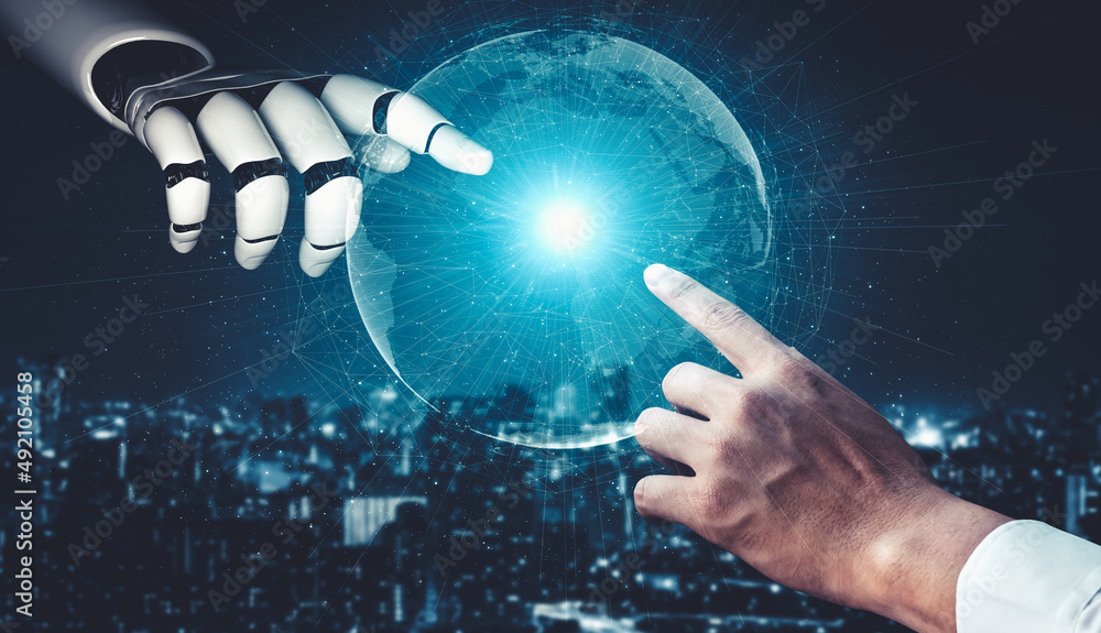 3D rendering artificial intelligence AI research of droid robot and ...