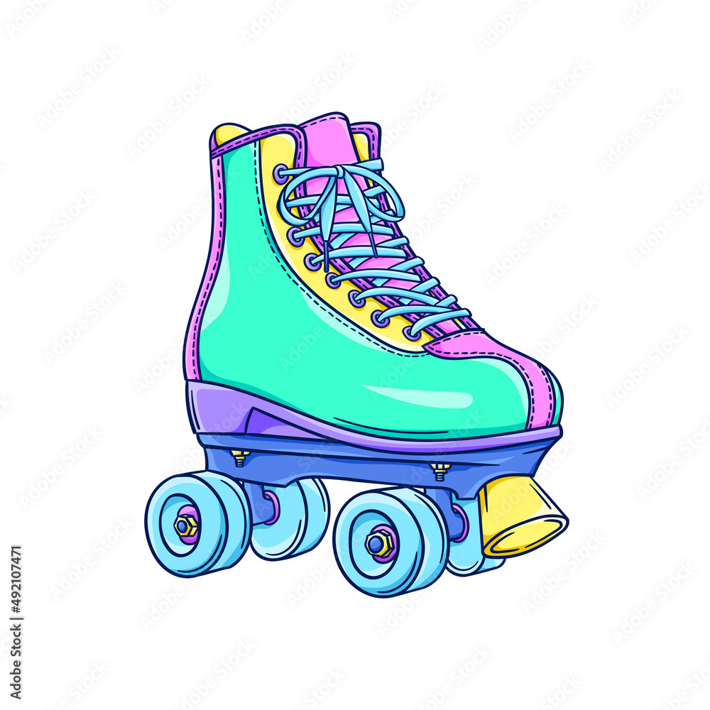 Roller skates illustration. Retro roller skates. 90s fashion. Disco ...