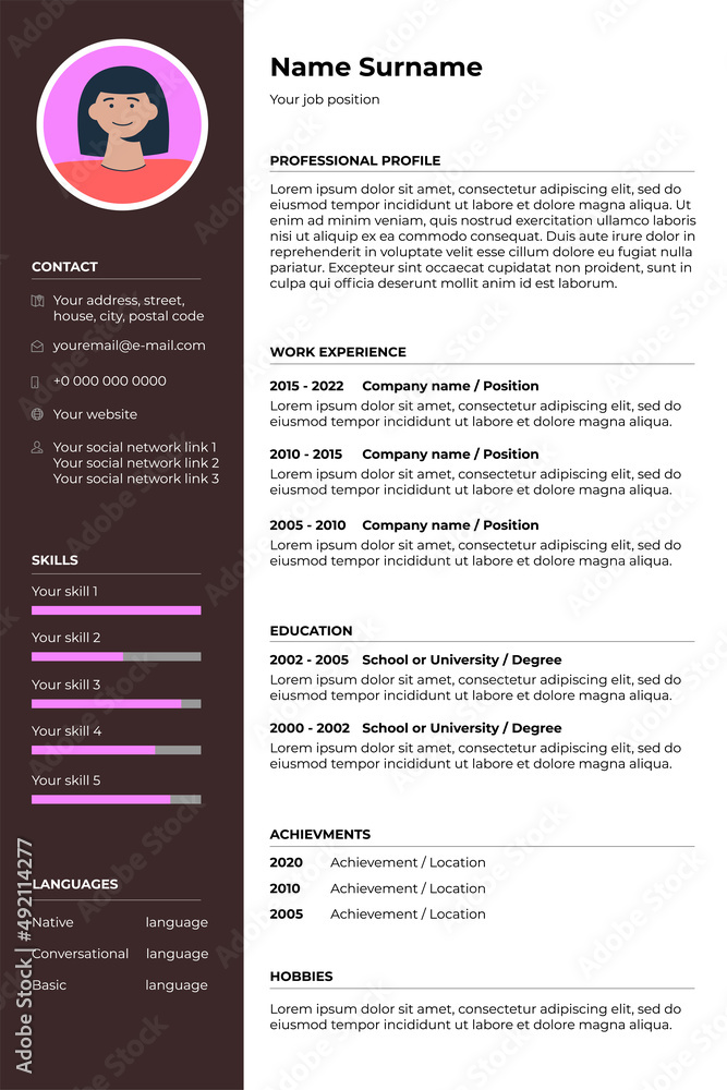 CV resume form template for job search. Curriculum vitae interview ...