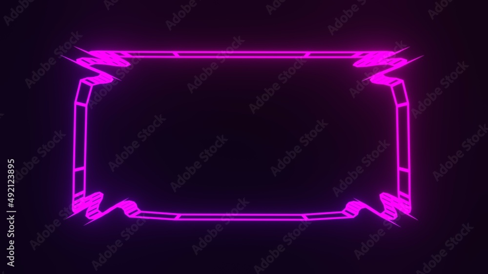 Futuristic neon techno frame with energy beams. Laser dark 3d render ...