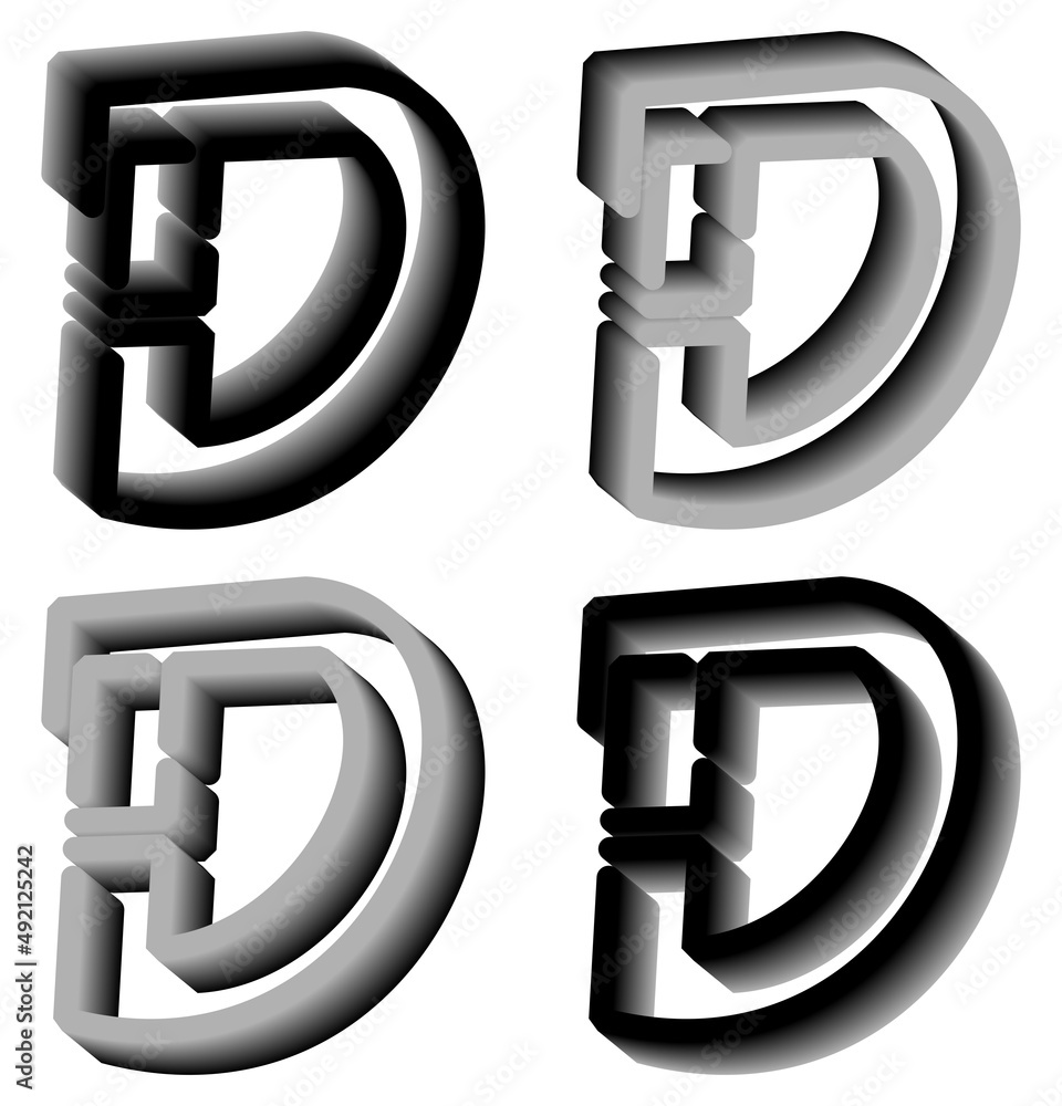 Vector graphics of elegant 3D letter D in black and gray color. Perfect ...