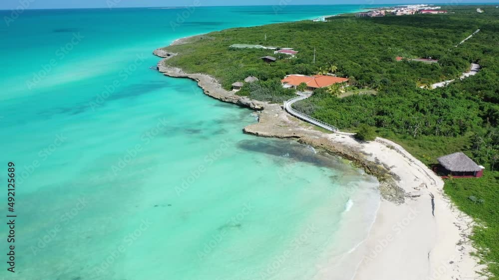 Cuba Cayo Santa Maria beach drone aerial 4K white sand shot cayo coco ...