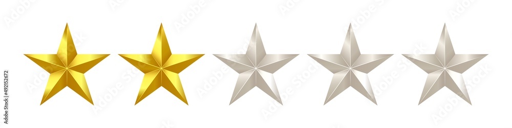 2 stars rating icon. 2 out of 5 stars rating. Two golden feedback stars icon. Customer feedback ...