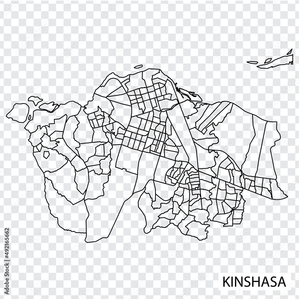 High Quality map of Kinshasa is a capital of DR of the Congo, with ...