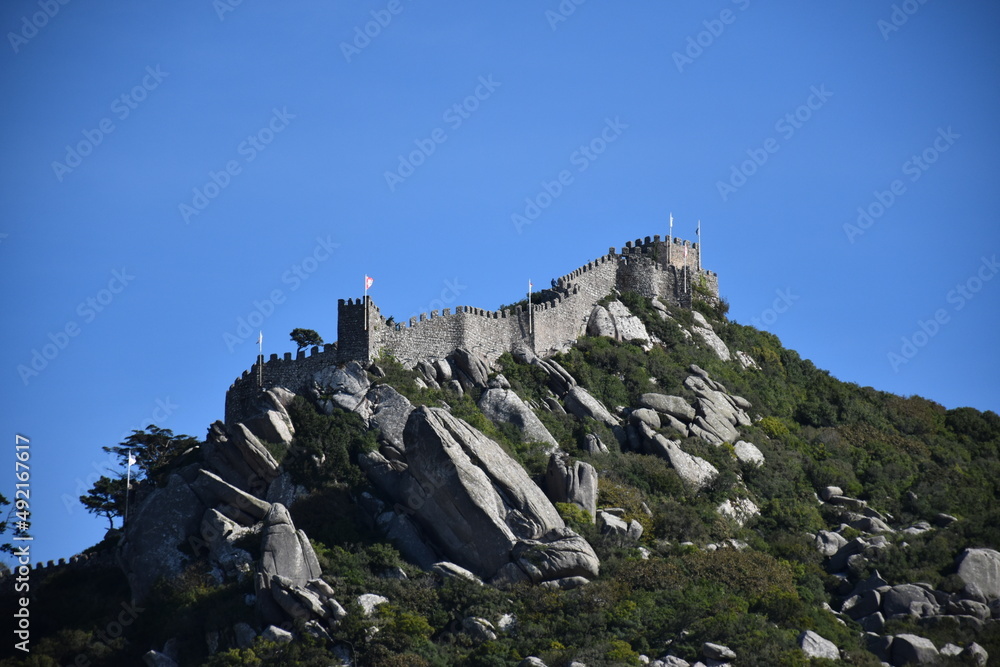 Medieval walls of Moros castle in Sintra Stock Photo | Adobe Stock