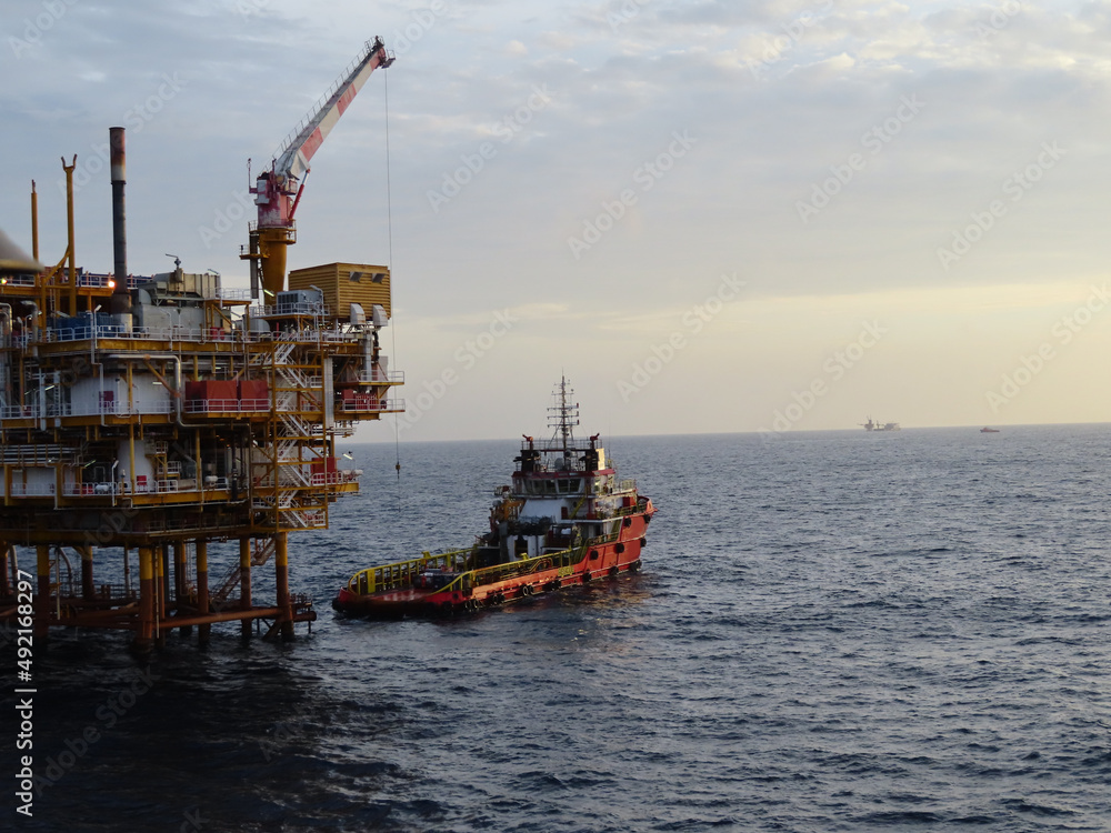 Supply boat transfer the cargo for supporting oil and gas industry and ...