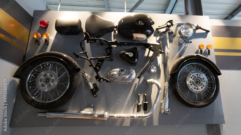 Royal Enfield motorcycle wheels Fuel tank seat and many parts of ...