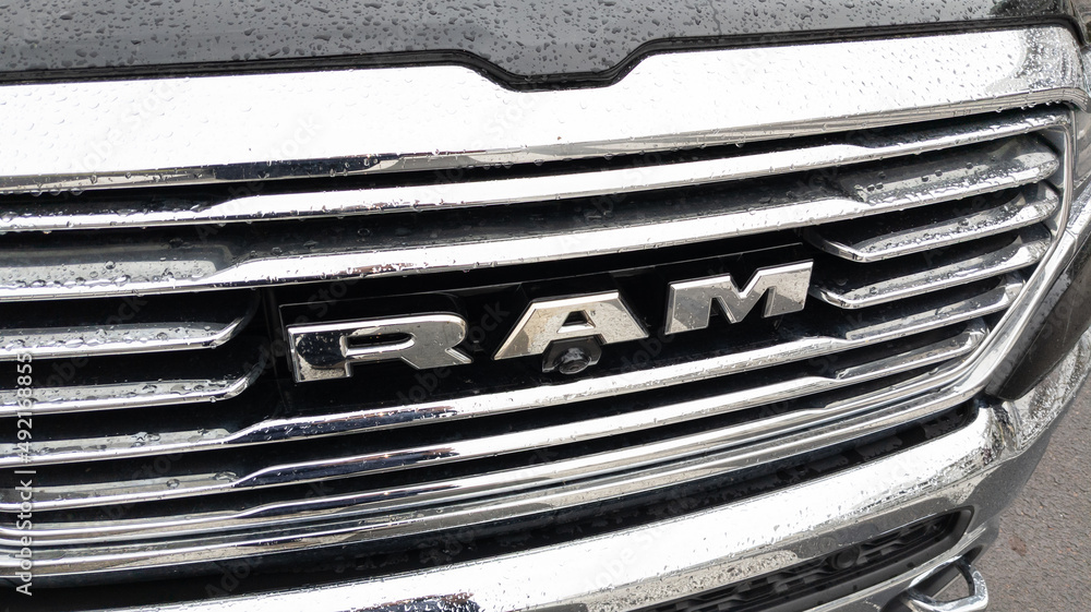 dodge ram truck logo sign and brand text on front chrome truck vehicle ...