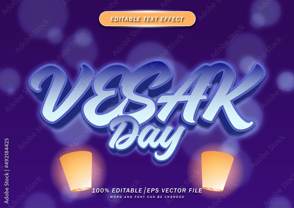 Vesak day 3D text style editable effect. with lentern light design ...
