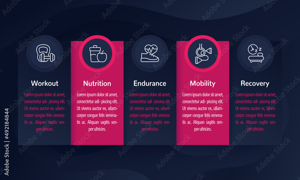 fitness infographics, training and workout banner design with icons ...