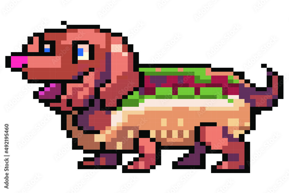 Red smooth dachshund, pixel art character isolated on white background ...
