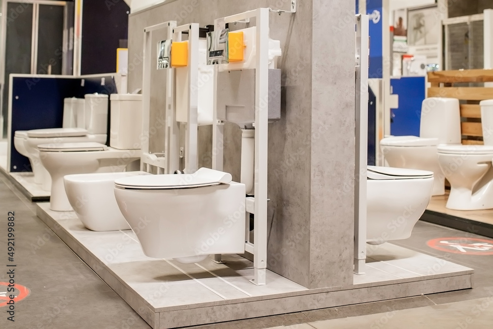 New toilet bowl display in hypermarket of home product and building ...