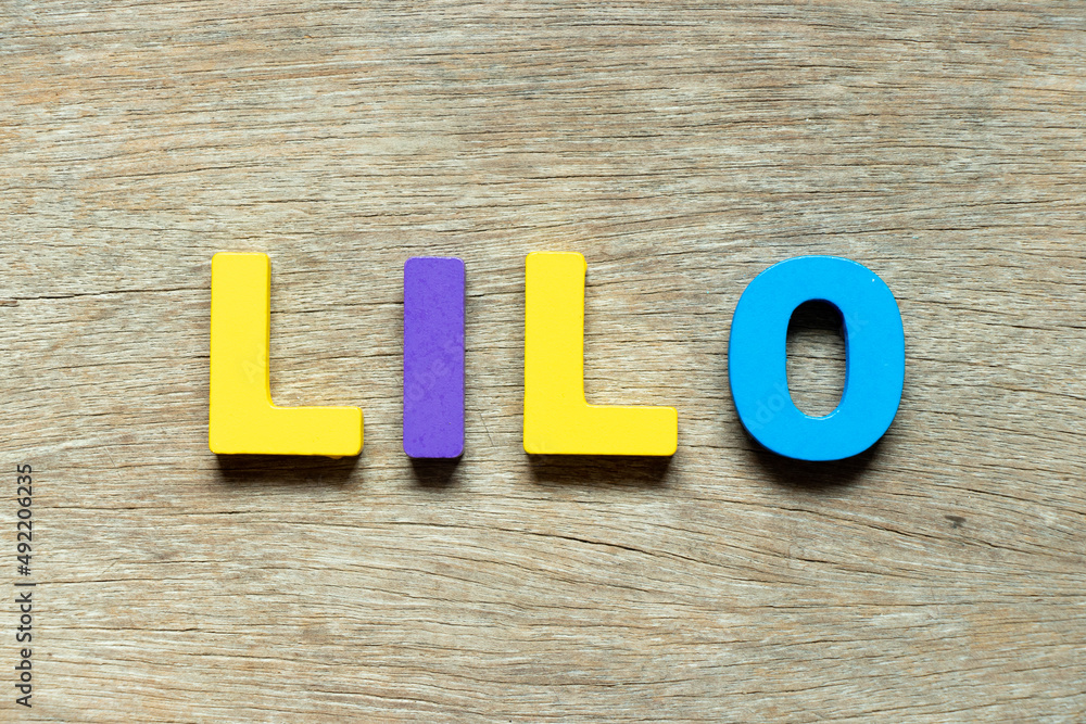 Color alphabet letter in word LILO (abbreviation of last in last out ...