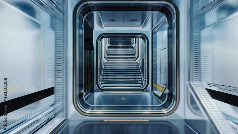 Flying through a corridor of a spaceship and camera goes up the stairs ...