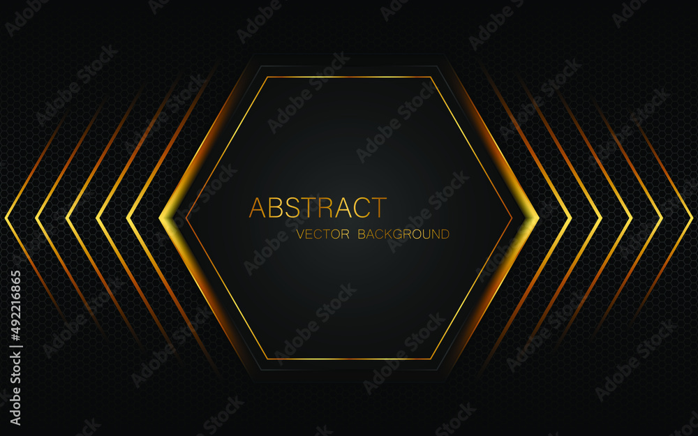 Abstract black and gold polygon with gold lines and free space for ...