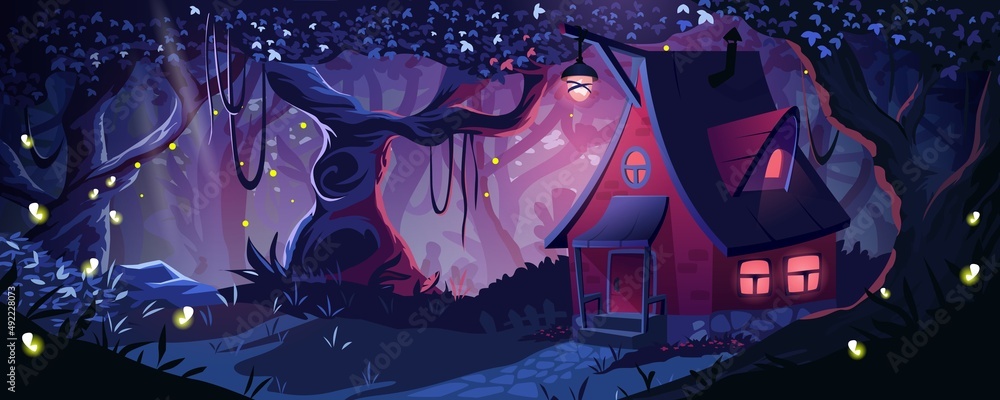 Cartoon House At Night